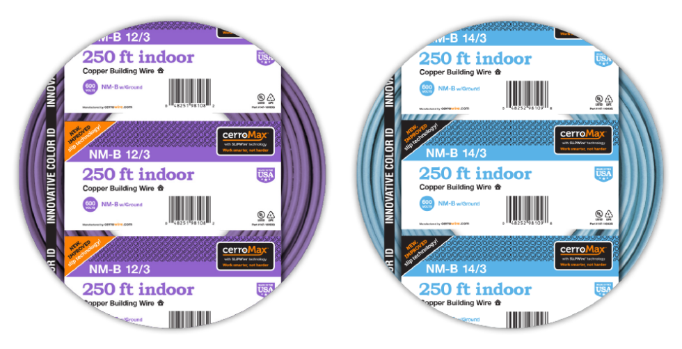 Color Coded Wire | 14/3 & 12/3 NM-B Electrical Wire Blue & Purple